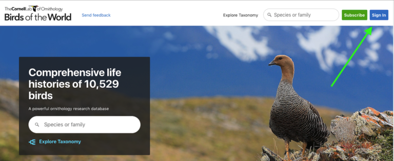 Logging into Birds of the World - Birds of the World