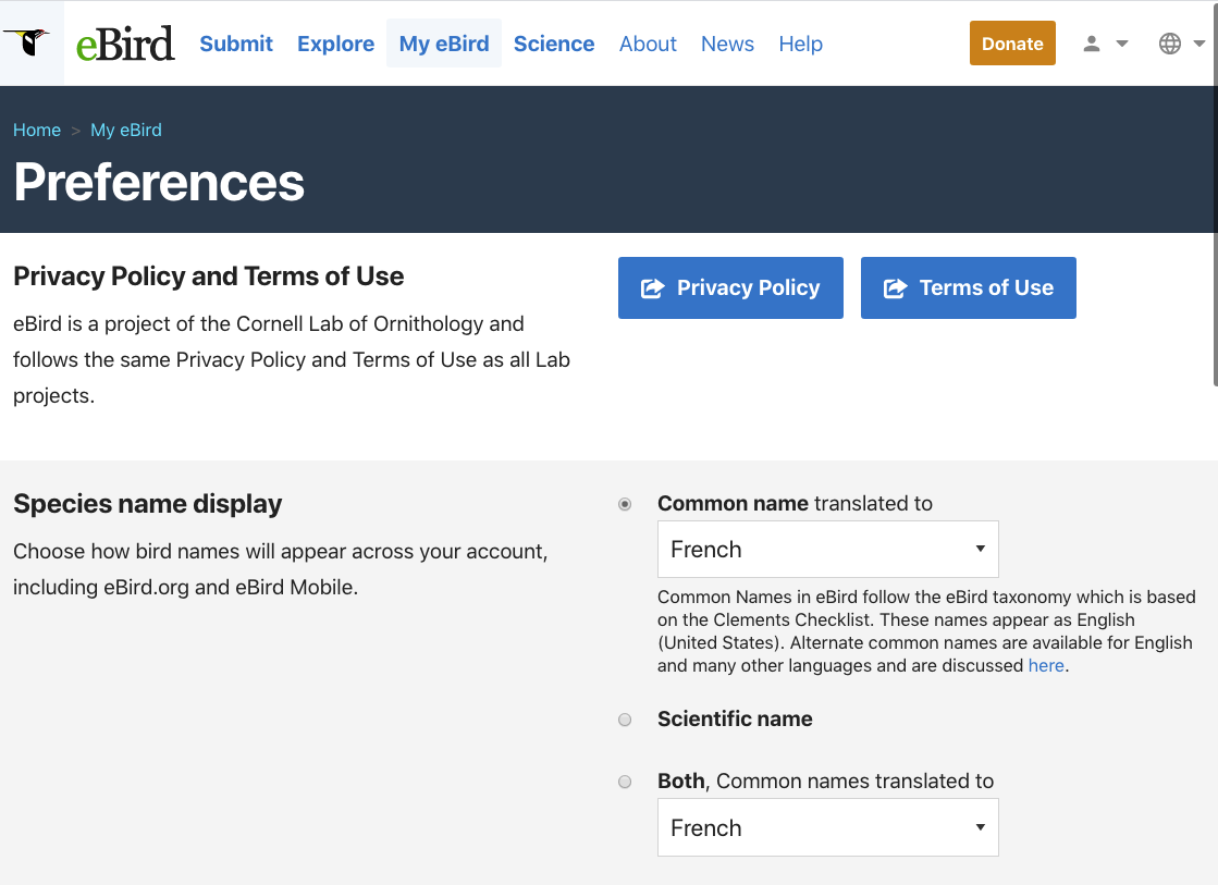 New Feature: Multilingual Common Name Display Preferences - Birds of ...